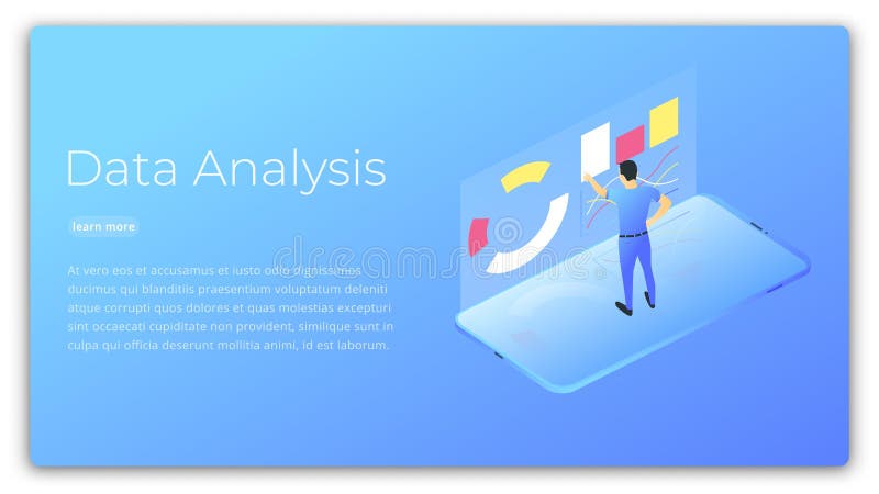 Data Analysis. Isometric Illustration of Man Analyzing and Managing ...