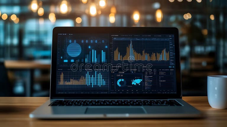 Data Analysis on Laptop with Charts Graphs and Diagrams for Business Intelligence and Data ...