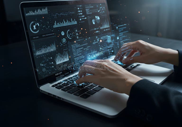 Data Analysis on Laptop Computer with Charts and Graphs Stock Photo ...