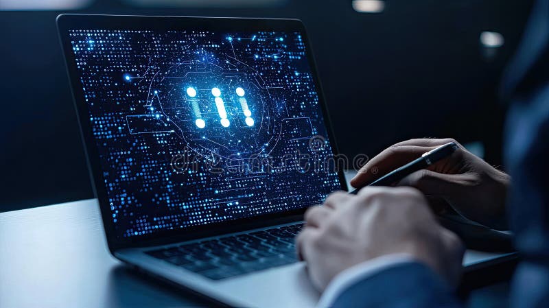 Data Analysis on Laptop with Futuristic Technology Interface ...