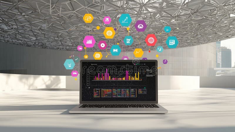 Data Analysis Laptop, Modern Office, Network Stock Photo - Image of ...