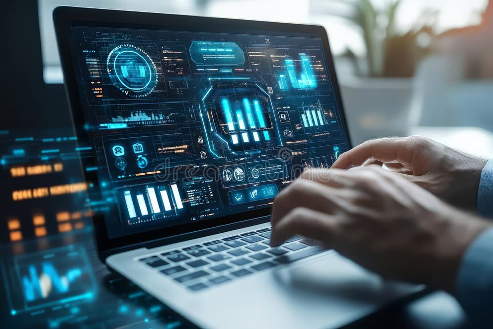 Data Analysis on Laptop Screen with Graphs and Digital Interface Stock ...