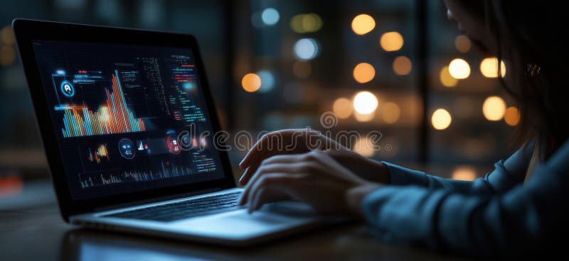 Data Analysis on Laptop Screen with Vibrant Graphs and Metrics ...