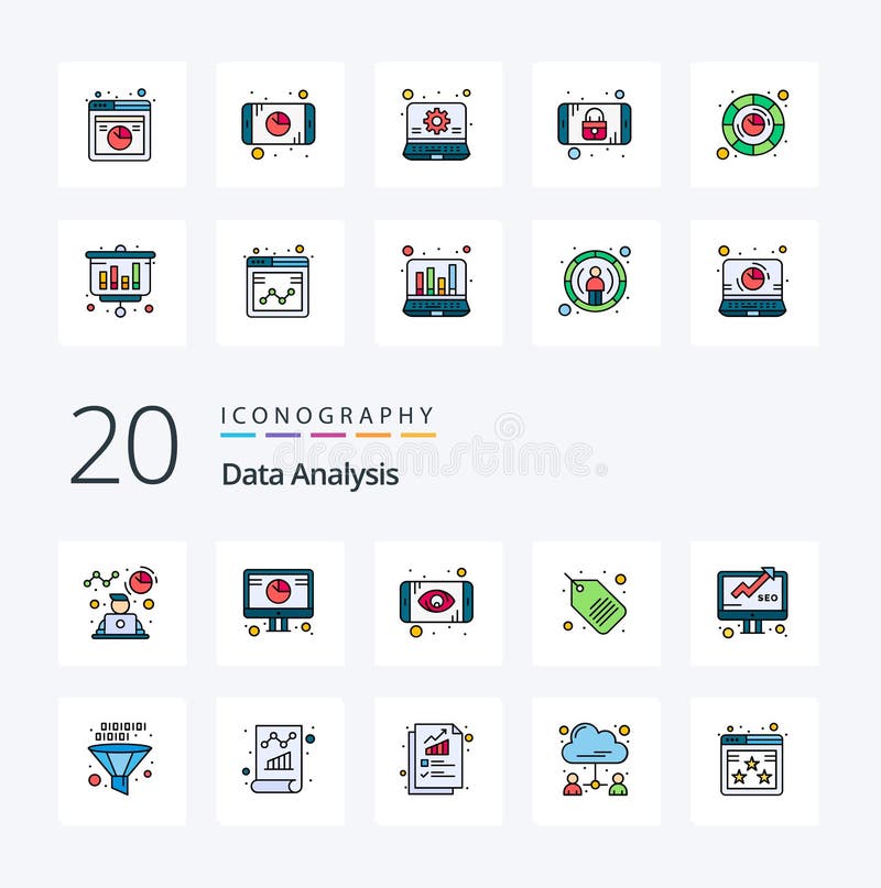 20 Data Analysis Line Filled Color Icon Pack Like Data Tag Graph Price Tag Analysis Stock Vector ...