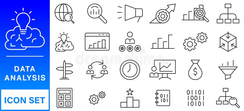 Data Analysis Line Icon Set. Editable Stroke Stock Illustration ...
