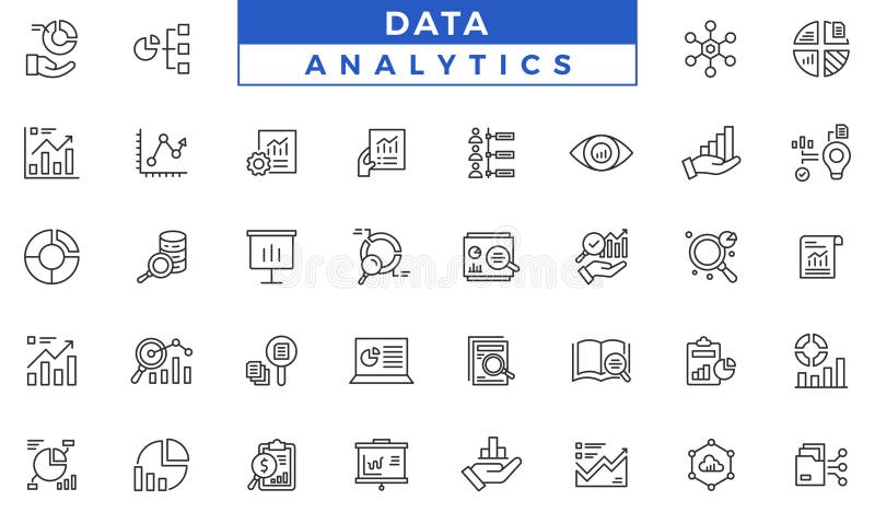 Data Analysis Line Icon Set. Data Processing Outline Pictograms for ...