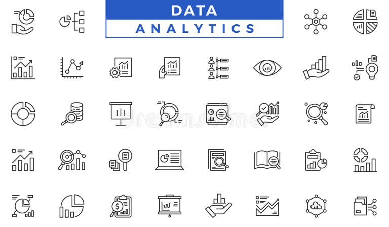 Data Analysis Line Icon Set. Data Processing Outline Pictograms for Website and Mobile App Stock ...