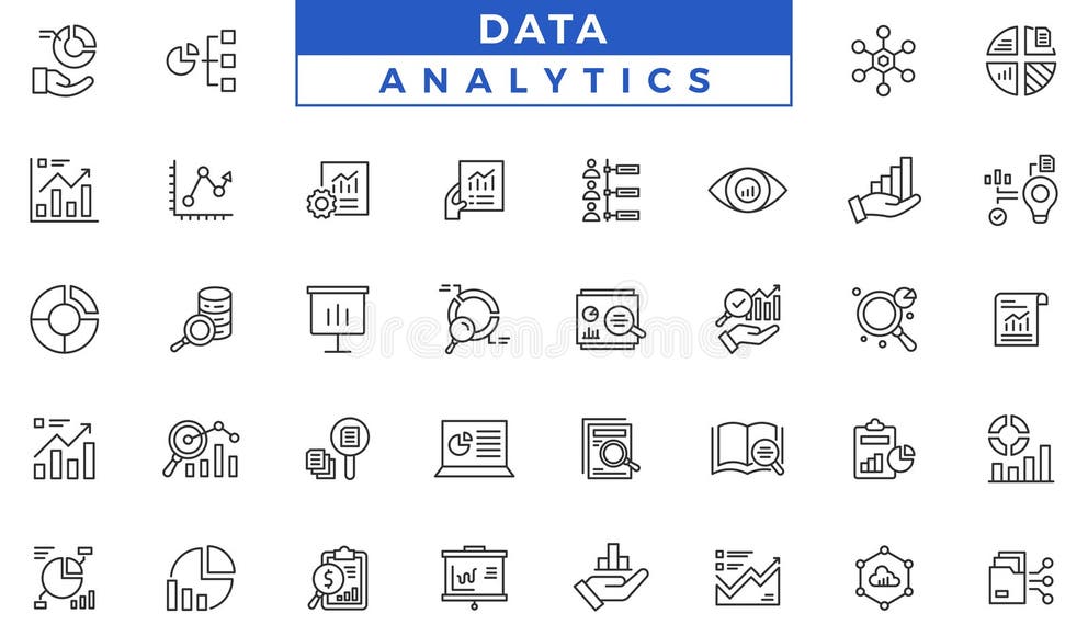 Data Analysis Line Icon Set. Data Processing Outline Pictograms for Website and Mobile App Stock ...