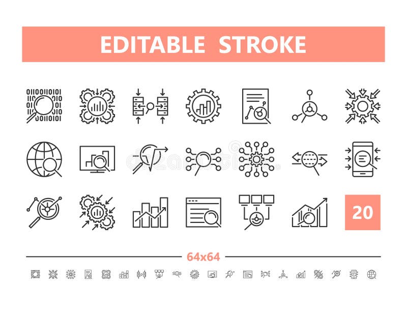 Data Analysis 20 Line Icons. Vector Illustration in Line Style ...