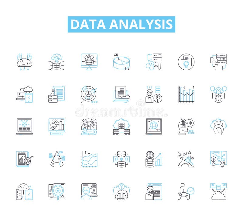 Data Analysis Linear Icons Set. Analytics, Big Data, Insights, Metrics ...