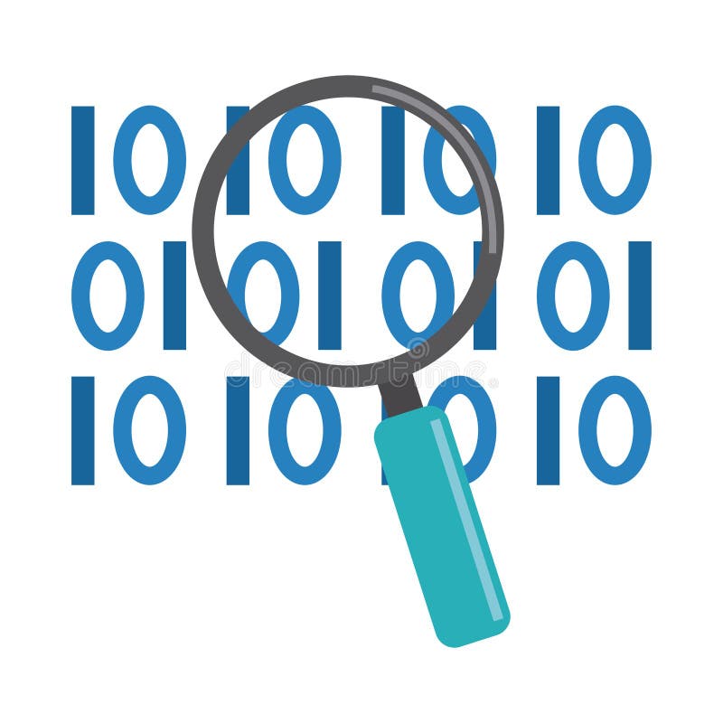 Data Analysis, Magnifying Glass Binary Digital Development Flat Icon ...