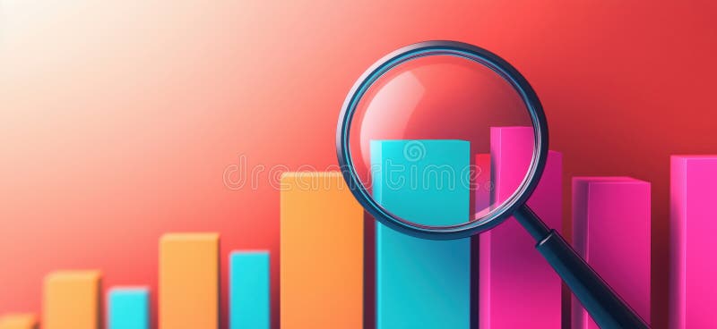 Data Analysis with Magnifying Glass Over Colorful Bar Graph for ...