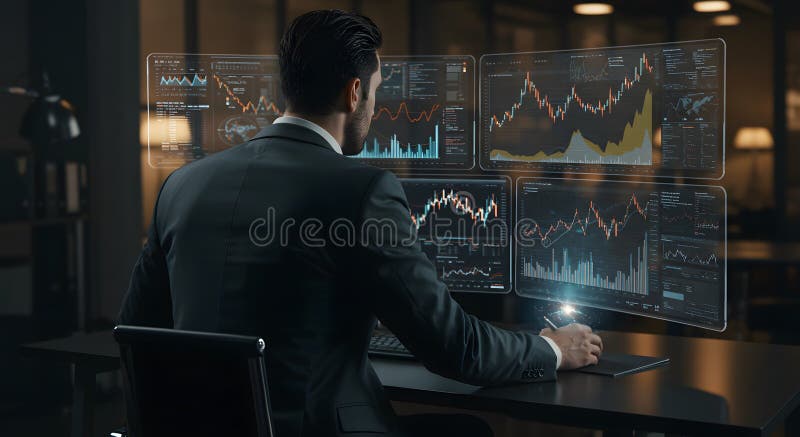 Data Analysis: Man in Suit Analyzing Charts Stock Illustration ...
