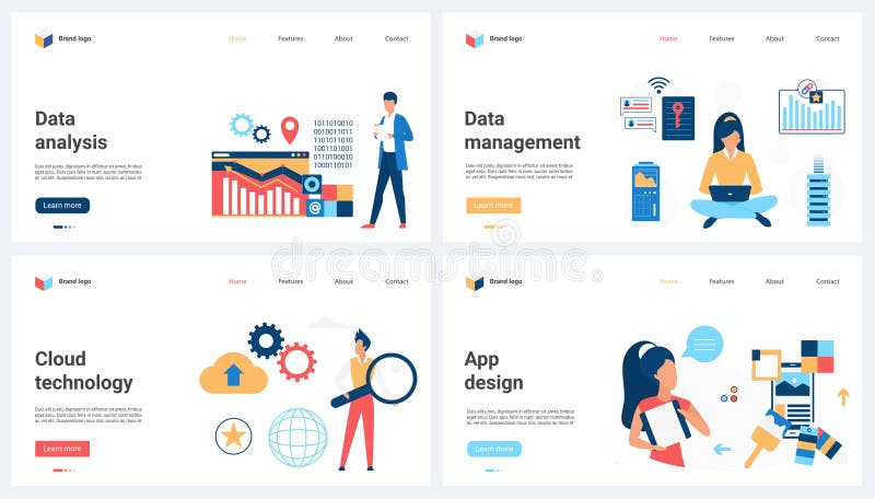 Data Analysis and Management with Cloud Technology, Mobile App Design Set and Tiny People Stock ...