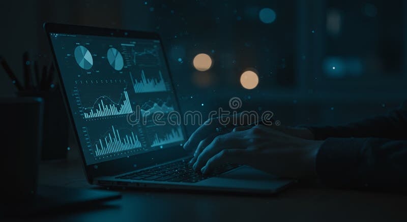 Data Analysis at Night: Unveiling Insights on a Laptop Screen Charts ...