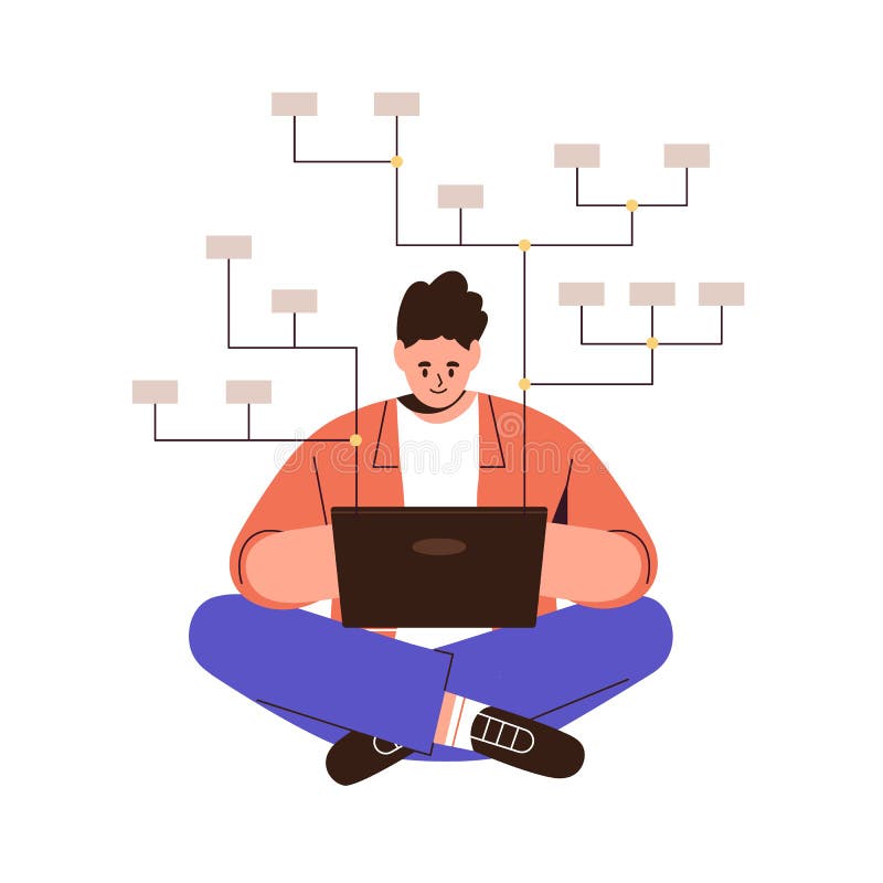 Data Analysis, Organizing Structure of Database Concept. Man Analyst ...