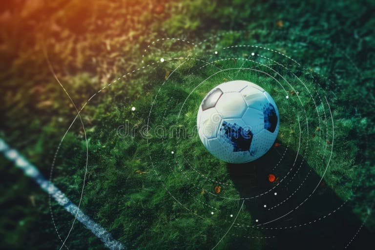 Data Analysis Overlay on Soccer Ball and Grass Background Stock Photo ...