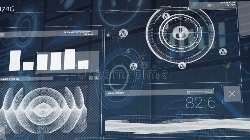 Data Analysis and Performance Metrics Animation Over Futuristic Interface with Graphs and Charts ...