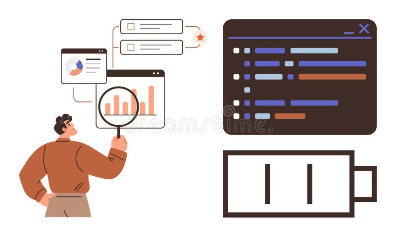 Data Analysis Process with Charts, Code Interface, and Low Battery Concept Stock Illustration ...