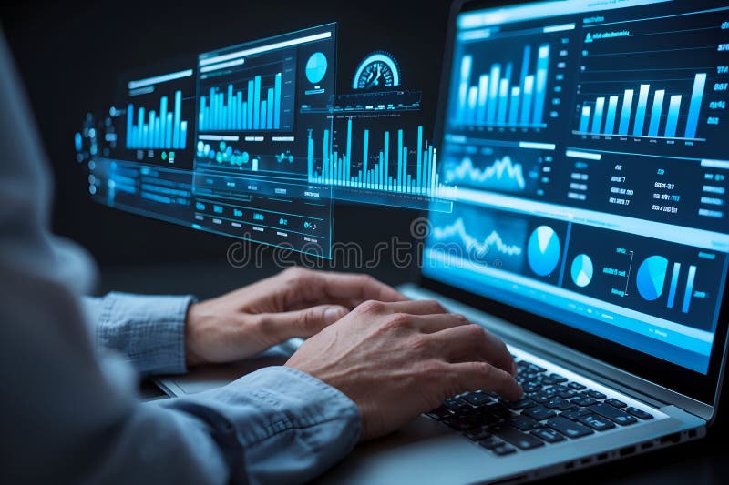 Data Analysis Professional Working on Laptop with Financial and ...