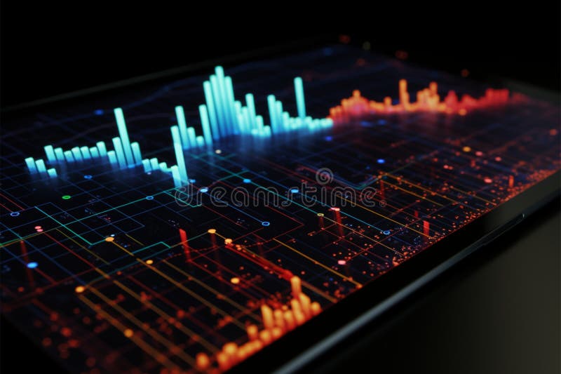Data Analysis Represented through Vibrant Black, Blue, and Red Graph ...
