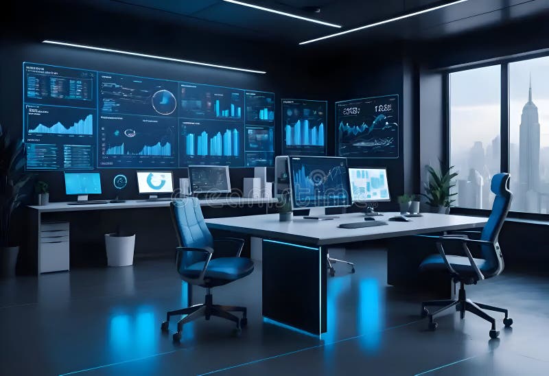 Data Analysis Room with Multiple Screens Stock Illustration ...