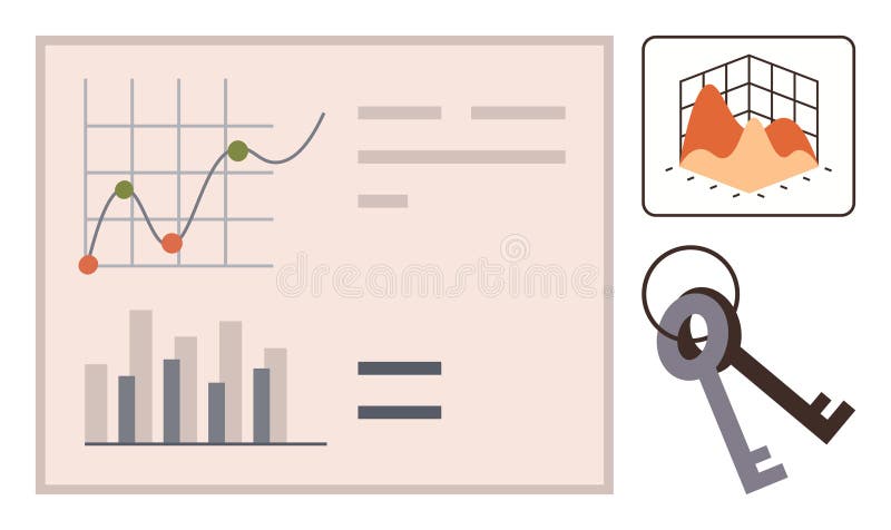 Data Analysis and Security Concept with Graphs, 3D Chart, and Keys ...