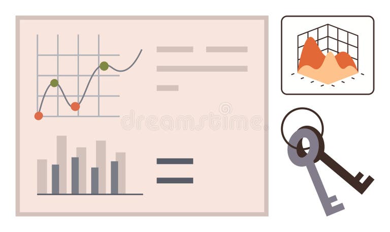 Data Analysis and Security Concept with Graphs, 3D Chart, and Keys Representing Access Control ...