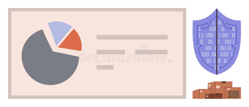 Data Analysis, Security Protection, and Logistics Concept with Chart, Shield, and Packages Stock ...