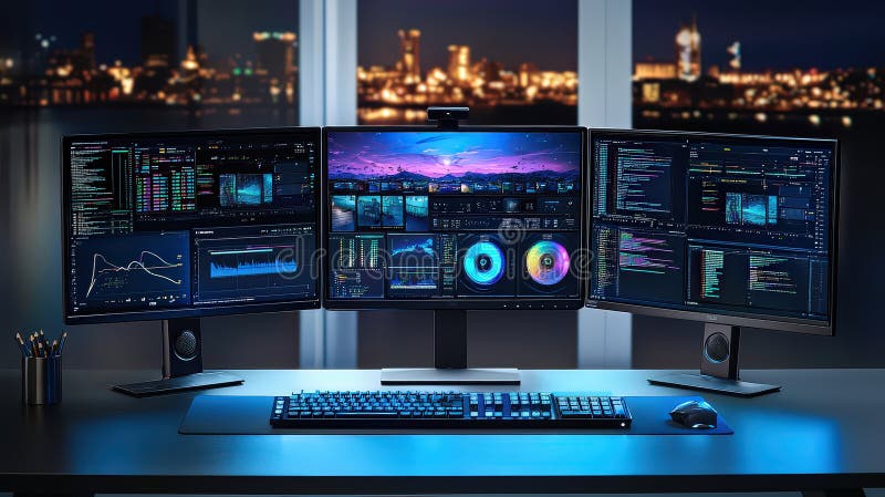 Data Analysis Session Urban Office Digital Workspace Nighttime ...