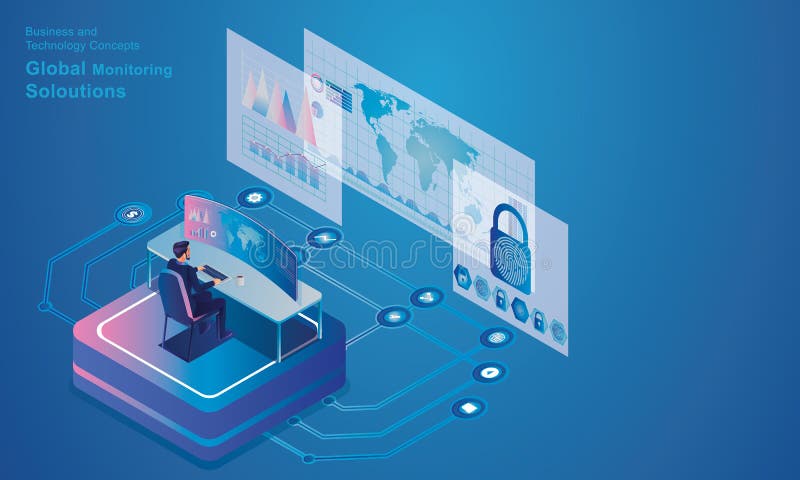 Data Analysis And Statistics Concept Isometric Programmer Working In A Software Development