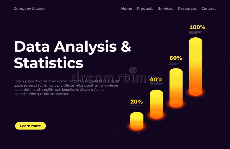 Data Analysis and Statistics. Landing Page Template with Isometric ...