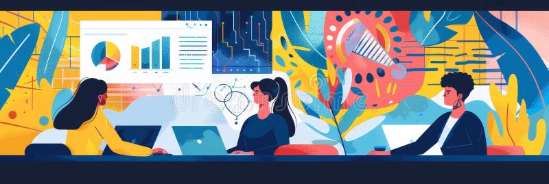 Data Analysis Team Working on Charts and Graphs Three Colleagues ...