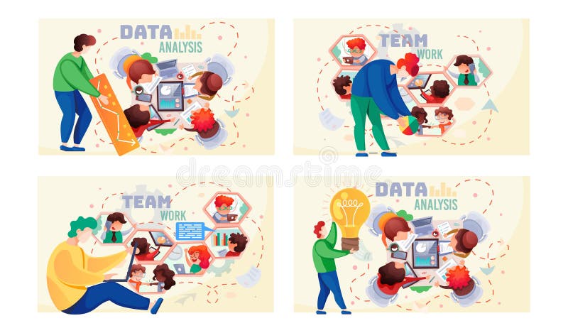 Data Analysis Teamwork. a Team of Analysts Holds a Meeting, Develops a ...