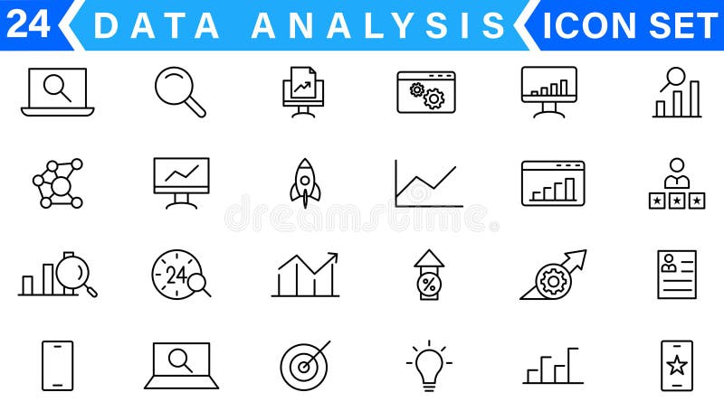 Data Analysis Thin Line Icon Set. Data Processing Outline Pictograms ...