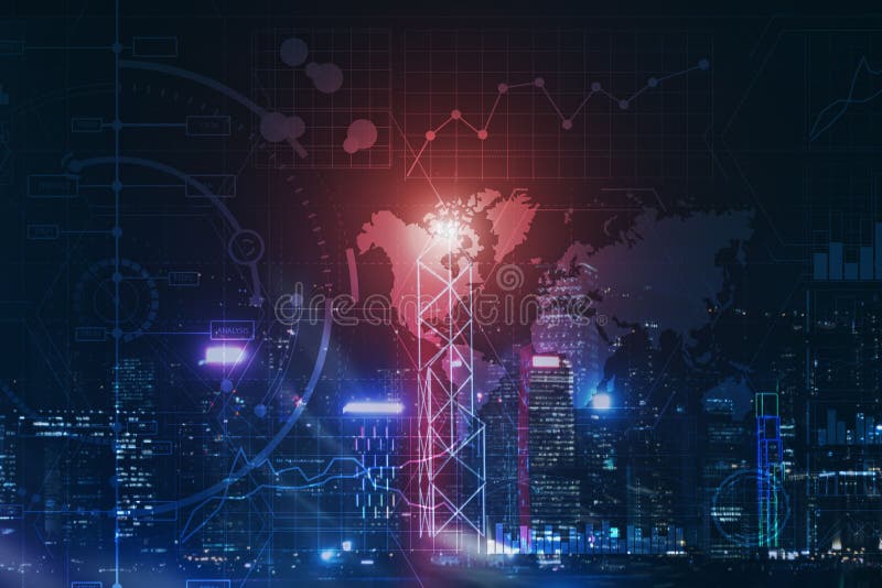 Data Analysis. Trading Control Panel on Virtual Screen Modern Night ...