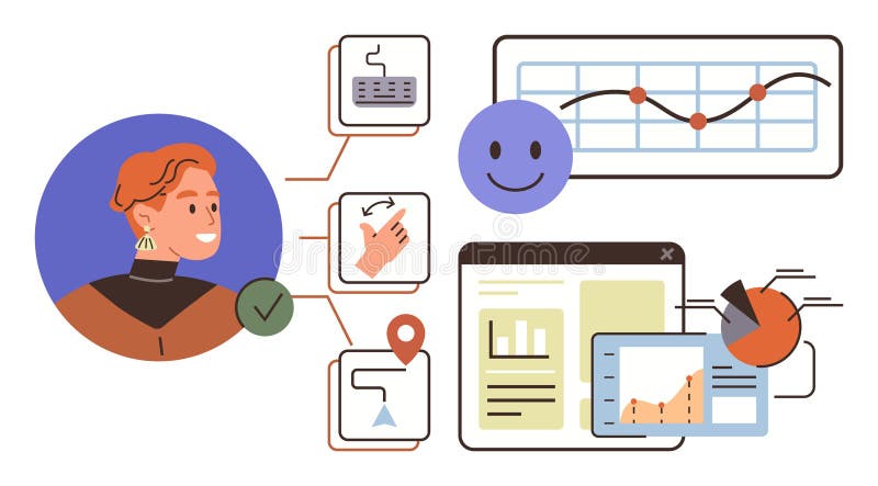 Data Analysis and User Interaction Concept with Charts, Happy, and Task Workflow Visualization ...