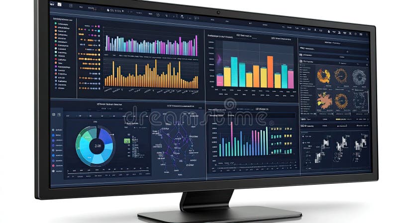 Data Analysis and Visualization on Computer Monitor Stock Illustration - Illustration of chart ...