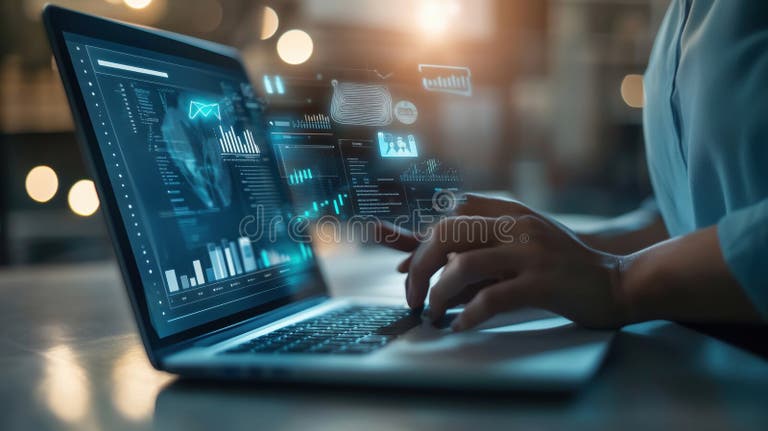 Data Analysis and Visualization on Laptop with Digital Interface and Graphs Stock Photo - Image ...
