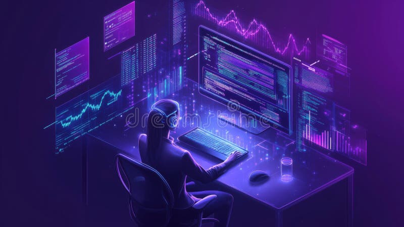 Data Analysis Visualization Programmer Working With Code And Graphs