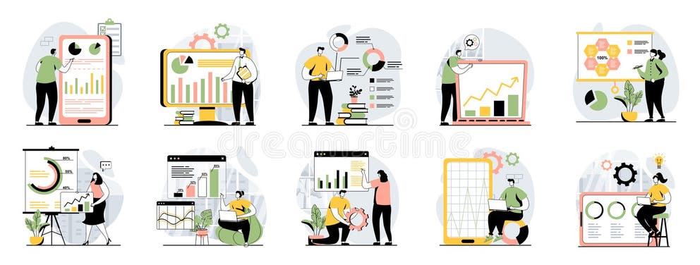 Data Analysis Web Concept with People Scenes Mega Set in Flat Design ...
