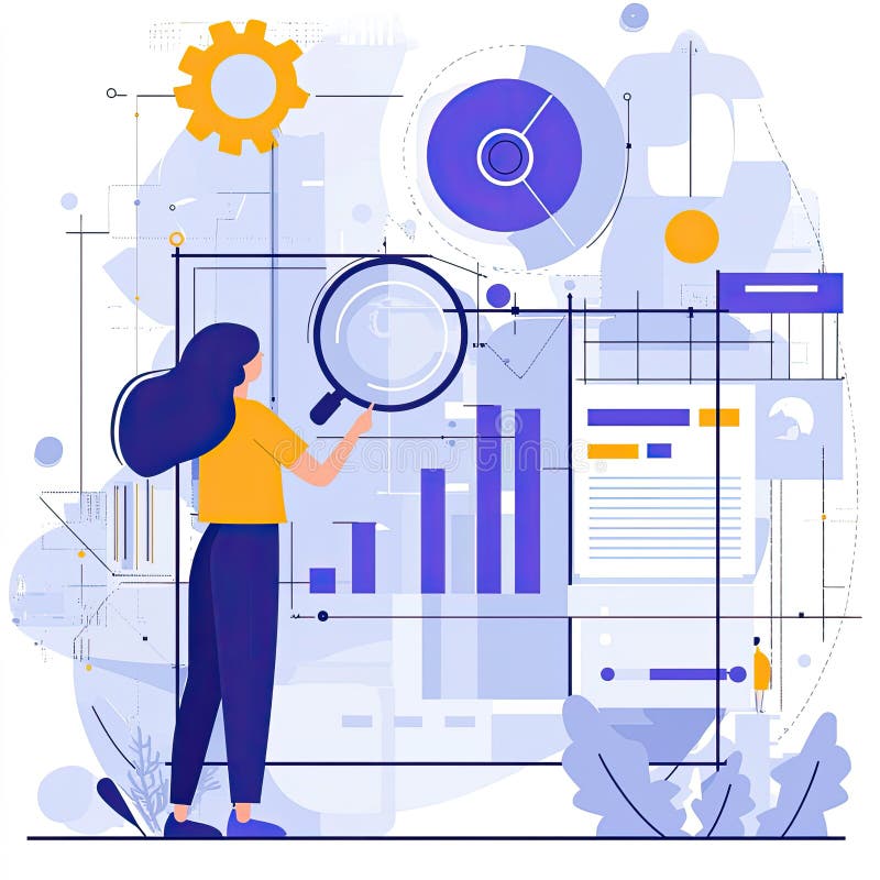 Data Analysis Woman Inspects Business Statistics with Magnifying Glass ...