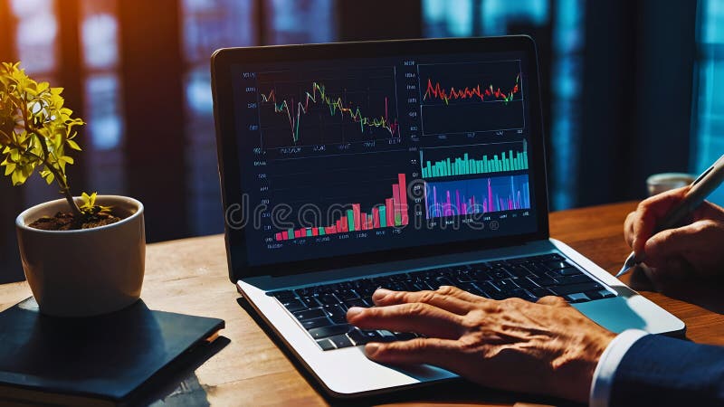 Data Analysis - Workplace with Business Graphs and Charts, Laptop and ...