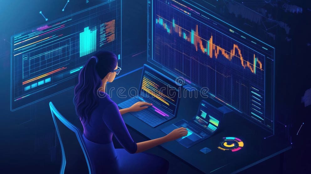 Data Analysis Workspace with Multiple Screens, Graphs, and Charts Stock Photo - Image of ...