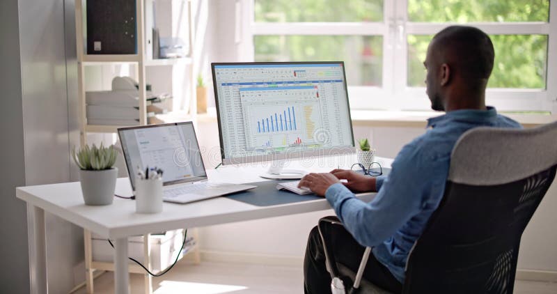 Data Analyst African Man Using Spreadsheet Stock Photo - Image of ...