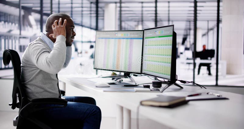 Data Analyst African Man Using Spreadsheet Stock Photo - Image of ...