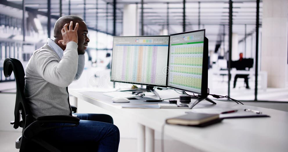 Data Analyst African Man Using Spreadsheet Stock Photo - Image of ...