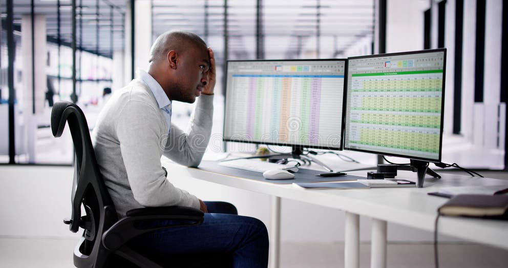 Data Analyst African Man Using Spreadsheet Stock Image - Image of ...