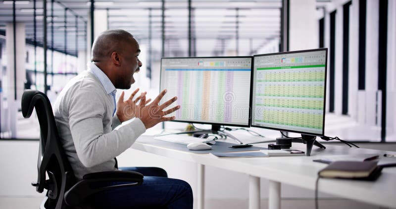 Data Analyst African Man Using Spreadsheet Stock Image - Image of ...