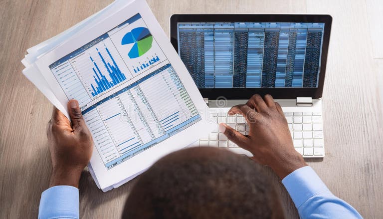 Data Analyst African Man Using Spreadsheet Stock Image - Image of insights, business: 341062469